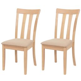 2er-Set Esszimmerstuhl MCW-G46, K&uuml;chenstuhl Stuhl, Stoff/Textil Massiv-Holz ~ naturfarbenes Gestell, beige