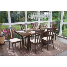 6er-Set Esszimmerstuhl MCW-G46, K&uuml;chenstuhl Stuhl, Stoff/Textil Massiv-Holz ~ dunkles Gestell, beige