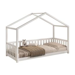 Vipack Dallas Boden-/Daybett in Hausoptik, umbaubar, mit Umrandung, 90 x 200 cm Liegefl&auml;che, inkl. Rolllattenrost, Kiefer Wei&szlig; lackiert