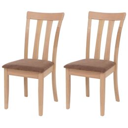 2er-Set Esszimmerstuhl MCW-G46, K&uuml;chenstuhl Stuhl, Stoff/Textil Massiv-Holz ~ naturfarbenes Gestell, braun