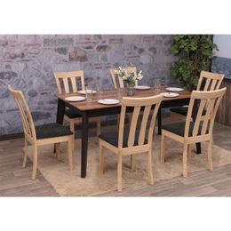 6er-Set Esszimmerstuhl MCW-G46, K&uuml;chenstuhl Stuhl, Stoff/Textil Massiv-Holz ~ naturfarbenes Gestell, schwarz