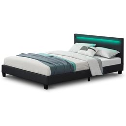 Juskys Polsterbett, Schwarz, Holz, 140x200 cm, Schlafzimmer, Betten, Polsterbetten