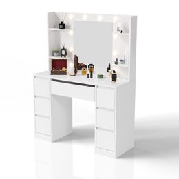Juskys Schminktisch, Wei&szlig;, Holz, 107x140x40 cm, Schlafzimmer, Schminktische