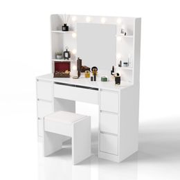 Juskys Schminktisch, Wei&szlig;, Holz, 107x140x40 cm, Schlafzimmer, Schminktische