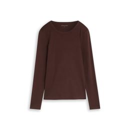 Tom Tailor Damen Basic Langarmshirt aus Baumwolle, braun, Uni, Gr. XXL