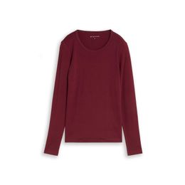 Tom Tailor Damen Basic Langarmshirt aus Baumwolle, rot, Uni, Gr. XXL