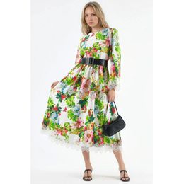 Blumenmuster G&uuml;rtel-A-Linien-Midi-Kleid