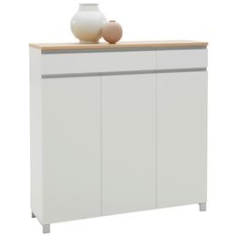 Dieter Knoll Collection Dieter Knoll Schuhschrank, Wei&szlig;, Eiche, Metall, Balkeneiche, furniert, 8 F&auml;cher, 2 Schublade(n) Schubladen, 125x126x37 cm, Made in Germany, Typenauswahl, Garderobe, Schuhaufbewahrung, Schuhschr&auml;nke