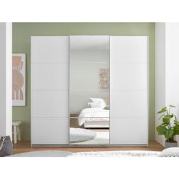 Boxxx Schwebet&uuml;renschrank, Wei&szlig;, Glas, Holzwerkstoff, 5 F&auml;cher, 215x204x63 cm, Schrankfront mit Spiegel, Schlafzimmer, Kleiderschr&auml;nke, Schwebet&uuml;renschr&auml;nke