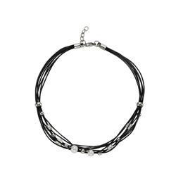 ZEEme Stainless Steel Halskette Leder schwarz mit Stahlkugeln und wei&szlig;en Perlen