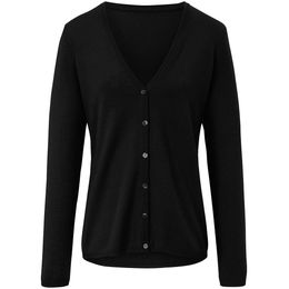 Peter Hahn - Strickjacke aus Schurwolle und Kaschmir mit V-Auss, schwarz, Gr. 42 / M - Schurwolle