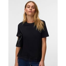 V&eacute;ro Moda VERO MODA Damen Kurzarmshirt "VMSARA METTE LACE SS T-SHIRT JRS NOOS"schwarz detail:lace dtm, Gr. XS, unifarben, Jersey, Obermaterial: 100% Baumwolle,
