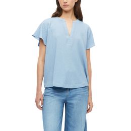 s.Oliver Damen Kurzarmblusecoastal blau, Gr. 34, unifarben, Web, Obermaterial: 50% Viskose, 48% Polyester, 2% Elasthan, Blusen, Sommer-Tunika mit