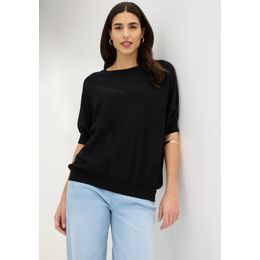 bonprix Damen Strickpullover, schwarz, Gr. 52, unifarben, Strick, Obermaterial: 50% Baumwolle, 50% Polyacryl, Pullover, aus Baumwoll-Mix, mit