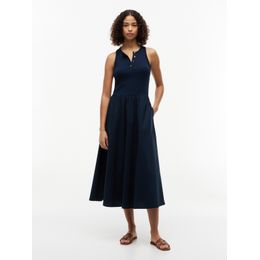 Tommy Hilfiger Damen A-Linien-Kleid "GOLD BUTTON POPLIN MIX DRESS"schwarz night navy, Gr. XL, unifarben, Web, Obermaterial: 97% Baumwolle, 3%