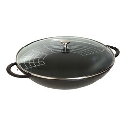 Staub Specialities Wok mit Glasdeckel 37 cm, rund, Schwarz, Gusseisen