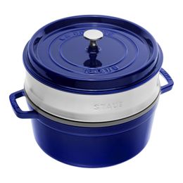 Staub La Cocotte Cocotte mit D&auml;mpfeinsatz 26 cm, rund, Dunkelblau, Gusseisen