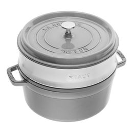 Staub La Cocotte Cocotte mit D&auml;mpfeinsatz 26 cm, rund, Graphit-Grau, Gusseisen