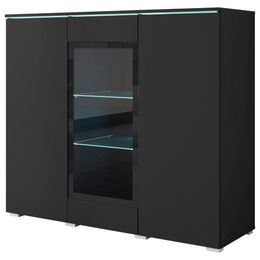 P & B Highboard Vera, Schwarz, Holzwerkstoff, 9 F&auml;cher, kaltwei&szlig;, 120x103.3x39.5 cm, Fsc, stehend, Beleuchtung, Wohnzimmer, Kommoden & Sideboards, Highboards