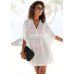 Lascana Longbluse wei&szlig; Gr. 46 f&uuml;r Damen. Schlitz Im R&uuml;cken und Spitze. Figurumspielend