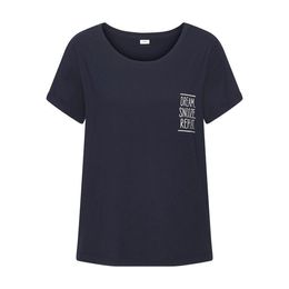 s.Oliver Pyjamaoberteil blau Gr. 44/46 f&uuml;r Damen. Rundhals und Print. Loose Fit. Nachhaltig.