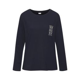 s.Oliver Pyjamaoberteil blau Gr. 32/34 f&uuml;r Damen. Rundhals und Print. Loose Fit. Nachhaltig.