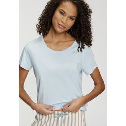 VIVANCE DREAMS BY LASCANA Pyjamaoberteil blau Gr. 40/42 f&uuml;r Damen. Rundhals und Print. Gerade. Nachhaltig.