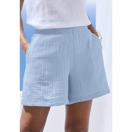 BEACHTIME BY LASCANA Webshorts 'aus sommerlicher Musselinware' blau Gr. 36 f&uuml;r Damen. Figurumspielend. Nachhaltig.