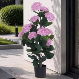 K&uuml;nstliche Hortensie MCW-Q86, Dekopflanze Kunsthortensie Kunstpflanze, Outdoor Polyethylen 90x50x50cm ~ rosa