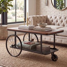 Couchtisch MCW-Q69, Beistelltisch Sofatisch, Reifen Industrial Retro Holz, 54x100x60cm ~ braun, Metall schwarz