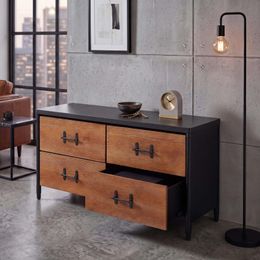 Kommode MCW-Q66, Sideboard Schrank Anrichte, Schubladen Industrial 60x120x40cm ~ Holz braun, Metall schwarz