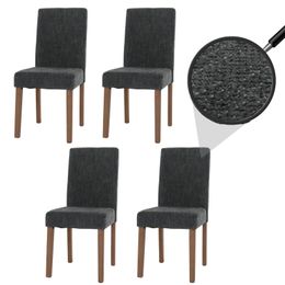 MCW 4er-Set Esszimmerstuhl Littau, Stuhl K&uuml;chenstuhl Hochlehner, Stoff/Textil Chenille Holz ~ dunkelgrau, naturfarbene Beine
