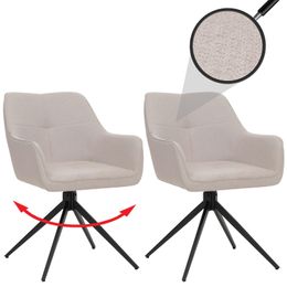 2er-Set Esszimmerstuhl MCW-O47, K&uuml;chenstuhl Armlehne, drehbar Auto-Return, Stoff/Textil (270g/m&sup2;) ~ cremewei&szlig;