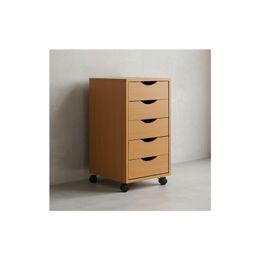 KADIMA DESIGN Rollcontainer Buche, Stilvoller & ger&auml;umiger Schreibtisch-Container mit 5 Schubladen