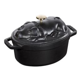 Staub La Cocotte Cocotte Schweinedeckel 17 cm, oval, Schwarz, Gusseisen