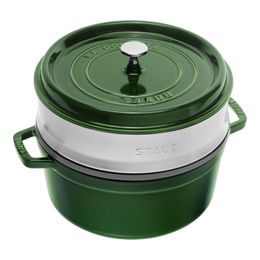 Staub La Cocotte Cocotte mit D&auml;mpfeinsatz 26 cm, rund, Basilikum-Gr&uuml;n, Gusseisen