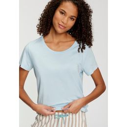 VIVANCE DREAMS BY LASCANA Pyjamaoberteil blau Gr. 48/50 f&uuml;r Damen. Rundhals und Print. Gerade. Nachhaltig.