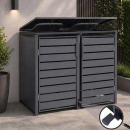 2er-M&uuml;lltonnenverkleidung MCW-Q75, M&uuml;lltonnenbox M&uuml;lltonnenhaus, Deckel Fu&szlig;pedal Metall 116x132x89cm 53kg ~ anthrazit
