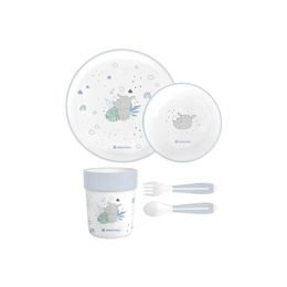Kikkaboo Kindergeschirr Set Savanna 5-teilig Tiermotiv, Schale, Teller, Besteck hellblau