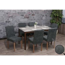 MCW 6er-Set Esszimmerstuhl Littau, Stuhl K&uuml;chenstuhl Hochlehner, Stoff/Textil Chenille Holz ~ dunkelgrau, naturfarbene Beine