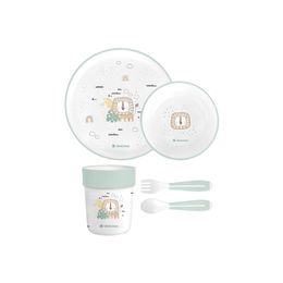 Kikkaboo Kindergeschirr Set Savanna 5-teilig Tiermotiv, Schale, Teller, Besteck hellgr&uuml;n