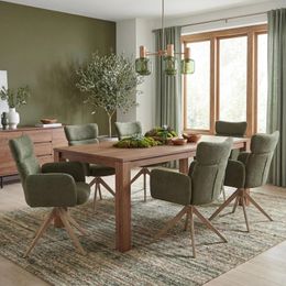 6er-Set Esszimmerstuhl MCW-N11, Stuhl, drehbar Auto-Return Stoff Boucl&eacute; 350g/m&sup2; &Ouml;ko-Tex ~ gr&uuml;n, Beine Holz-Optik