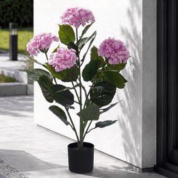 K&uuml;nstliche Hortensie MCW-Q86, Dekopflanze Kunsthortensie Kunstpflanze, Outdoor Polyethylen 64x40x40cm ~ rosa