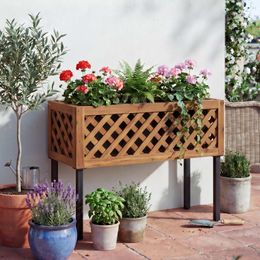 Hochbeet MCW-P86, Blumen-/Pflanzkasten Pflanzgef&auml;&szlig;, In-/Outdoor Akazie Holz MVG-zertifiziert 59x82x32cm ~ braun