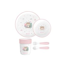 Kikkaboo Kindergeschirr Set Savanna 5-teilig Tiermotiv, Schale, Teller, Besteck pink