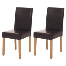MCW 2er-Set Esszimmerstuhl Stuhl K&uuml;chenstuhl Littau ~ Leder, braun, helle Beine