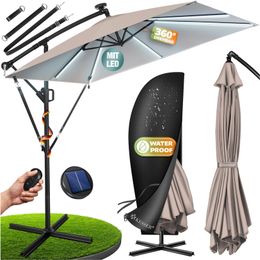 Kesser&reg; Ampelschirm Holly Sonnenschirm Rechteckig mit und ohne LED Solar inkl. Abdeckung + Windsicherung mit Kurbel Kurbel-Schirm mit St&auml;nder UV-Schutz Aluminium Wasserabweisend &Oslash;350cm Gartenschirm