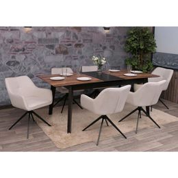 6er-Set Esszimmerstuhl MCW-O47, K&uuml;chenstuhl Armlehne, drehbar Auto-Return, Stoff/Textil (270g/m&sup2;) ~ cremewei&szlig;