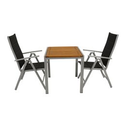 DEGAMO Garnitur VAIL 3-teilig, Alu + Akazie + Kunstgewebe schwarz