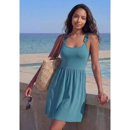 Lascana Strandkleid mehrfarbig Gr. 42 f&uuml;r Damen. Mit Rundhals. Figurumspielend. Nachhaltig.
